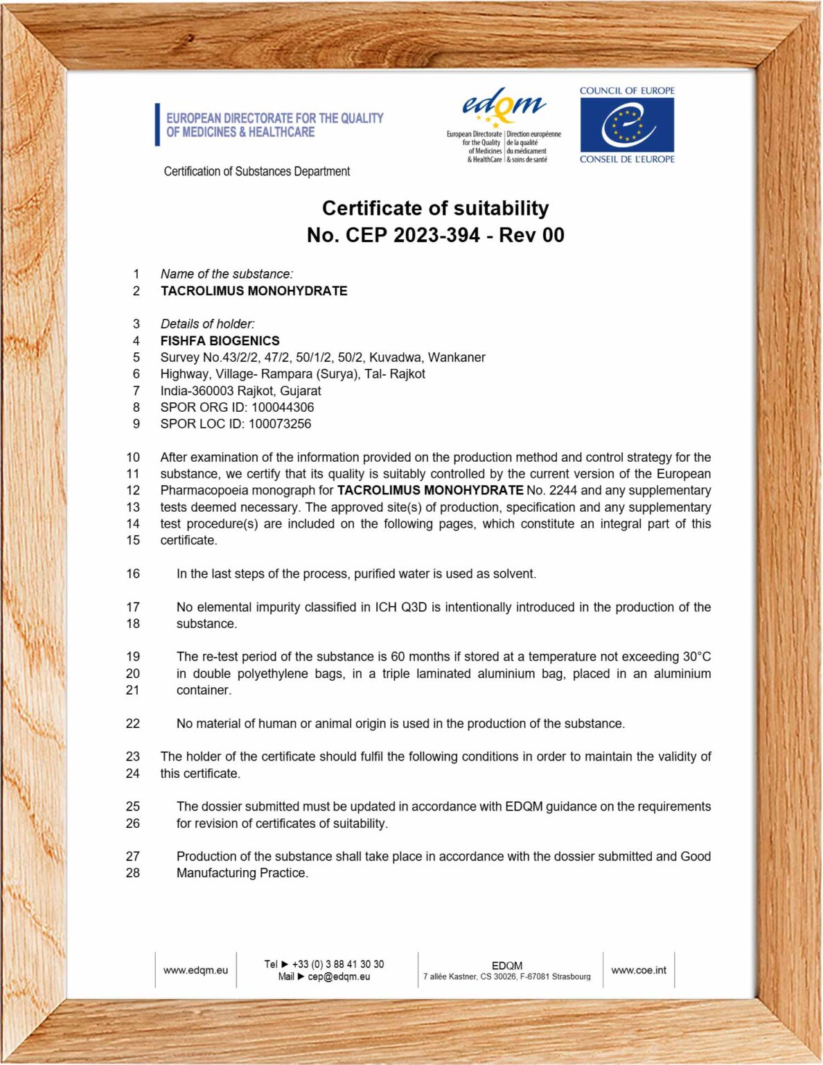Accreditation | Fishfa Biogenics: Ensuring Quality | API